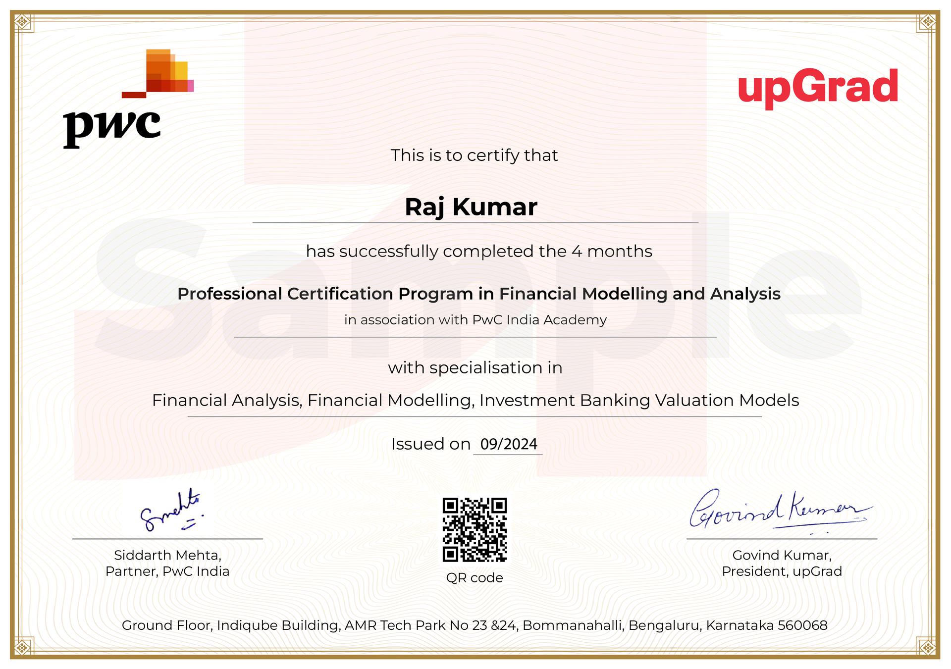 Financial Modelling & Analysis Certification Program by upGrad campus and PWC India